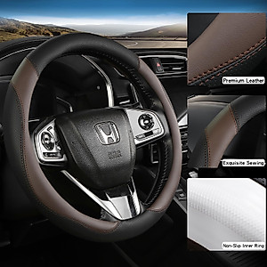 Steering Wheel Cover, Universal 15 inch, Microfiber Leather, Anti-Slip Car Steering Wheel Cover Steering Wheels Accessories for Men Women,Fit Vehicles, Sedans, SUVS, Vans, Trucks,Brown