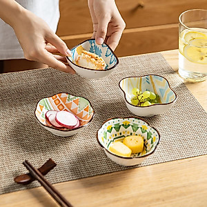 RareCi Dip Bowls 4 Oz - 6-Pack Little Dipping Bowl Set - Mini Ceramic Bowl - Small Condiment, Appetizer, Snack, Soy Sauce Dish - Cute Serving Bowls for Parties(Lotus)
