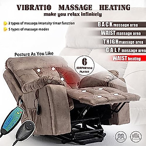 Cobplns 27in Extra Wide Recliner Chair-Living Room Chair，Ultimate Comfortable Goose Down Massage Chair, 400 lbs of Weight-Bearing Power Lift Recliners for Elderly（Light Brown）