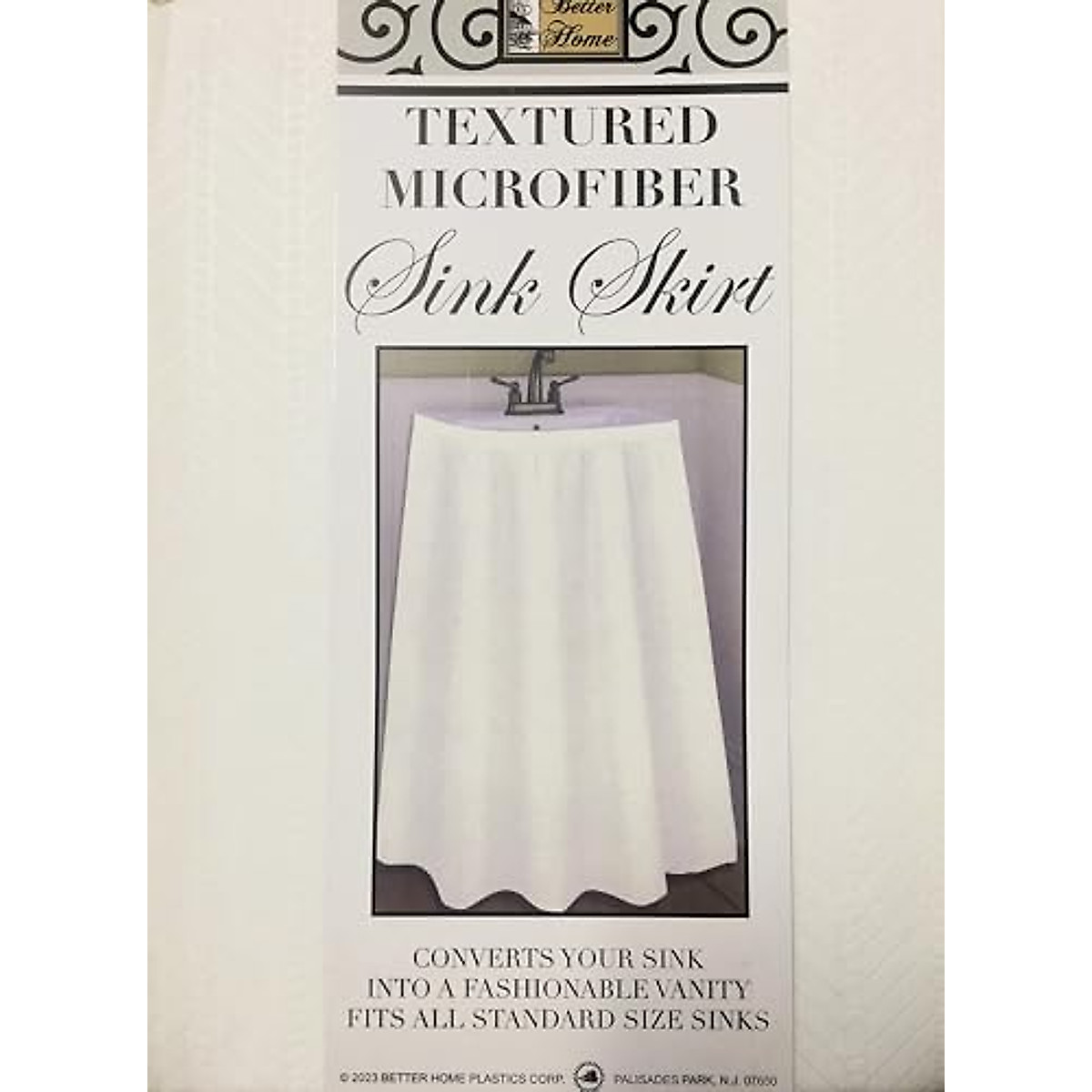 Better Home Textured Microfiber Sink Skirt, Luxurious Fabric Bathroom Vanity Cover, (White)