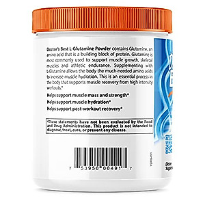 Doctor's Best Pure L-Glutamine Powder, Supports Muscle Mass, Strength & Post-Workout Recovery, Amino Acid, 300g