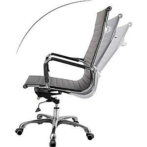 Fohfurniture White PU Leather Ergonomic Executive Office Desk Tark Chair, Mid Back Leather Height Adjustable Swivel Ribbed Chairs Conference Task Chair(Mid-Back, White)