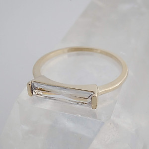 Honeycat Lorena Long Crystal Baguette Ring in Gold, Rose Gold, or Silver | Minimalist, Delicate Jewelry (Gold, 8)