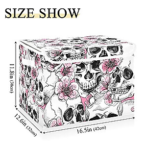 innewgogo Skull Flowers Storage Bins with Lids for Organizing Closet Organizers with Handles Oxford Cloth Storage Cube Box for Room