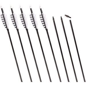 Huntingdoor 31 Inch Hunting Carbon Arrows, Replaceable Points Tips Arrows with 4 Inch Real Feather Fletching,400 Spine Targeting Arrows for Recurve Bow Longbow Practice White (Pack of 6)