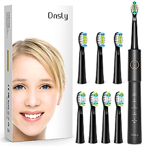 Dnsly Ultrasonic Electric Toothbrush for Adults, Battery Electric Toothbrushes, 8 Sonic Toothbrush Heads, 5 Modes with Smart Timer, 2 Hours Charge for 30 Days Use