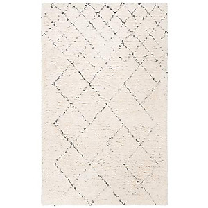 SAFAVIEH Casablanca Shag Collection 8' x 10' Ivory / Black CSB914A Handmade Moroccan Boho Premium Wool 1.2-inch Thick Area Rug