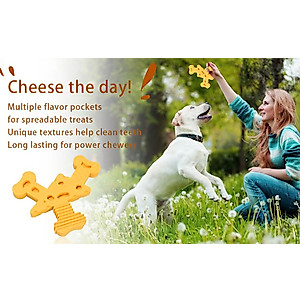 Generic Novel Multipurpose Running Cheese Chew Bone Toys with Treats Pocket for Aggressive Chewers - Durable Nylon Dog Toys with Cheese Flavor for Large Medium and Small Breeds