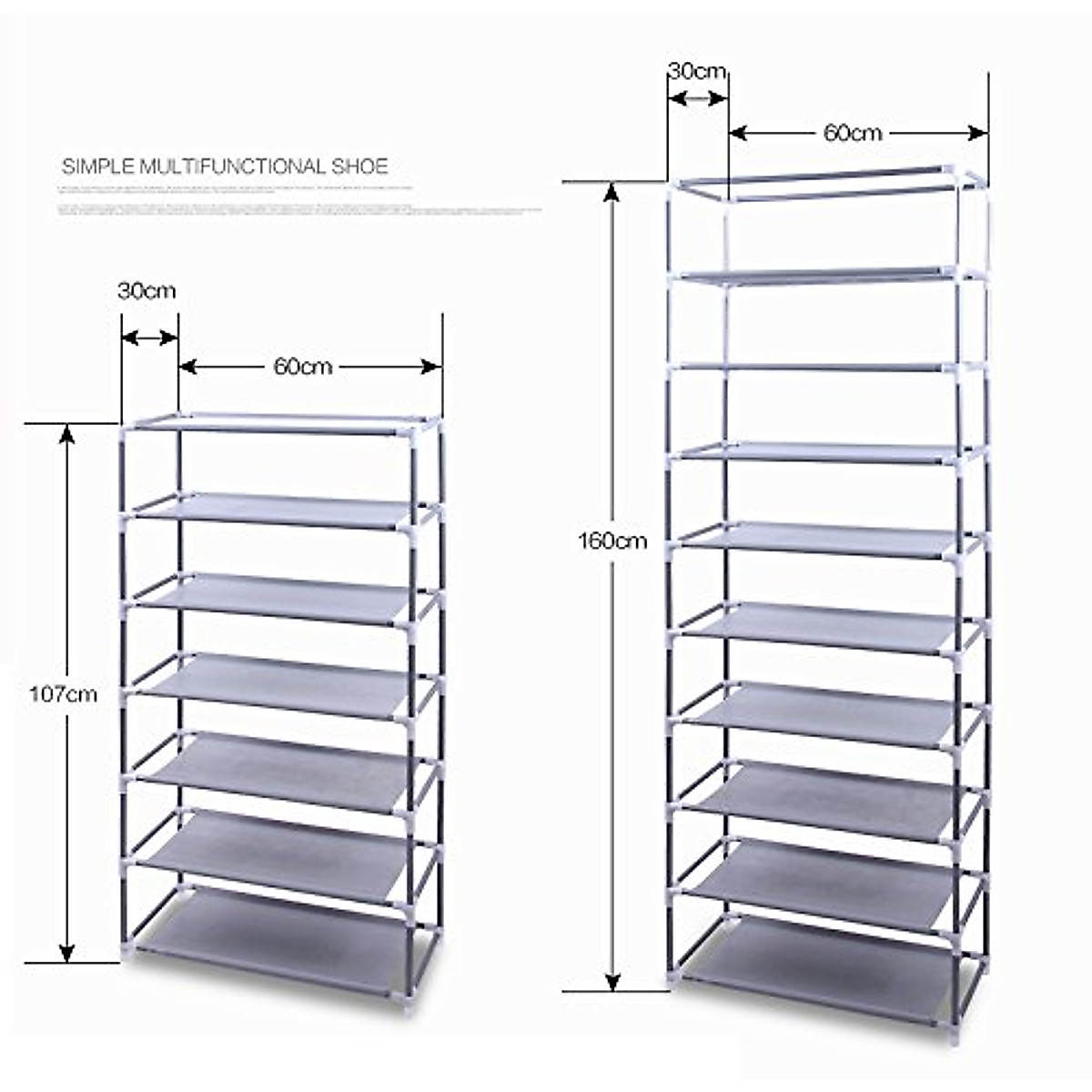 Guangshuohui Shoe Cabinet, 10-Layers 9 Lattices Non-Woven Fabric Shoe Rack with Dustproof Cover Closet Shoe Storage Cabinet Organizer (Wine Red)