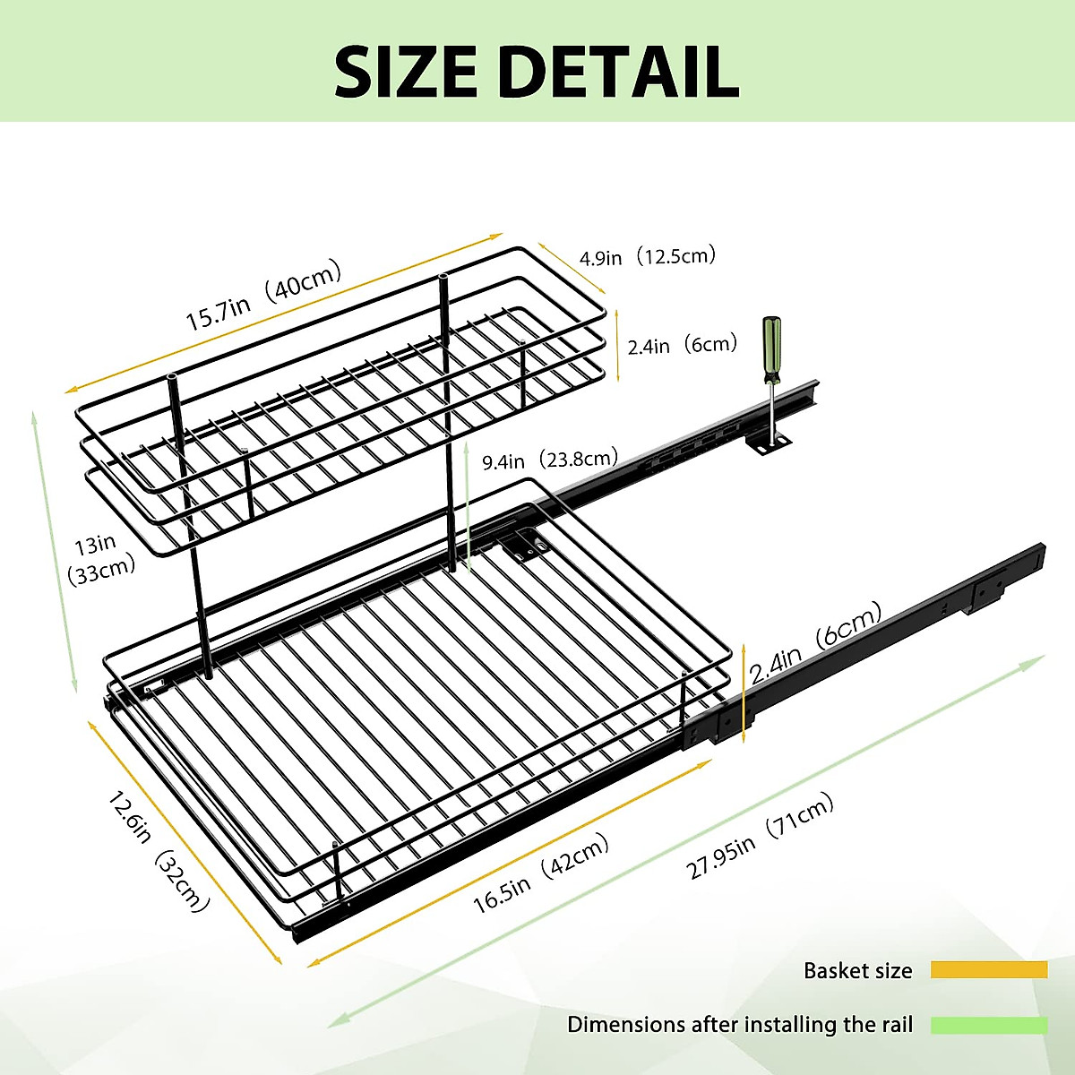 AHNR Pull Out Cabinet Organizer, 2 Tier Under Kitchen Sink Organizers and Storage Cabinet Slide Out Shelves, Pull Out Drawers for Kitchen Cabinets - 12.6W x 16.5D x 13H, Black