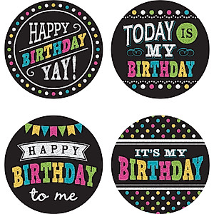 Teacher Created Resources Chalkboard Brights Happy Birthday Wear 'Em Badges, 2-3/8", Multicolored