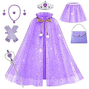 Aoiviss Princess Cape Set for Little Girl, 11PCS Princess Dress Up Clothes Cape Clock with Skirt for Girl 3-8 Birthday Gift
