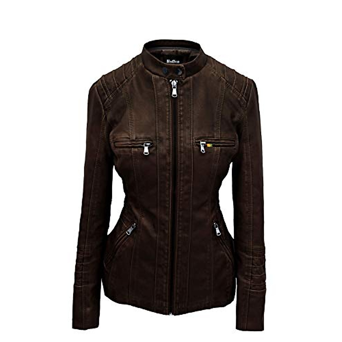 Hoffen Premium Vegan Leather Jacket for Women with Detachable Hood - Seitig Model (Coffee, S)