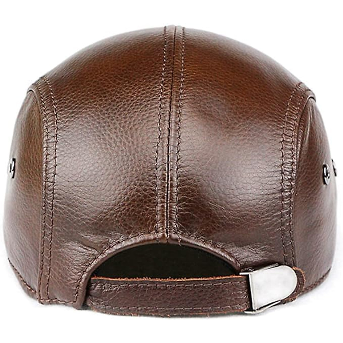 HAEAUL Men's Adjustable Leather Newsboy Hat Beret Hat Driving Hunting Fishing Hat Genuine Leather Ivy Cap Fashion Beret Hat Flat Cap. (Brown)
