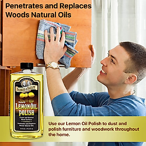 PARKER & BAILEY LEMON OIL POLISH - Natural Lemon Scented Wood Cleaner & Furniture Polish, Cleans, Renews, Restores & Rejuvenates Wood Surfaces, 16oz