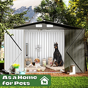 SENSWEET 8' x10' Outdoor Metal Storage Shed, Outdoor Metal Shed, All-Weather Resistant Steel Garden Shed with Double Lockable Door, Waterproof Metal Garden Tool Storage Shed for Patio, Backyard, Lawn