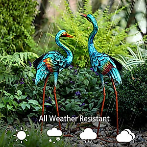 Natelf Garden Crane Statues for Outdoor, Blue Heron Decor Standing Garden Art Sculptures, Metal Large Birds Lawn Ornaments for Patio Pond Yard Lawn Decorations, Set of 2