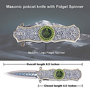 Masonic Folding Knife with Fidget Spinner, Crafted, Durable Tool with Engraved Masonic Emblems for Everyday Use, Ceremonial Purposes, & Collectors, Craftsmanship Practical Design (Camo)