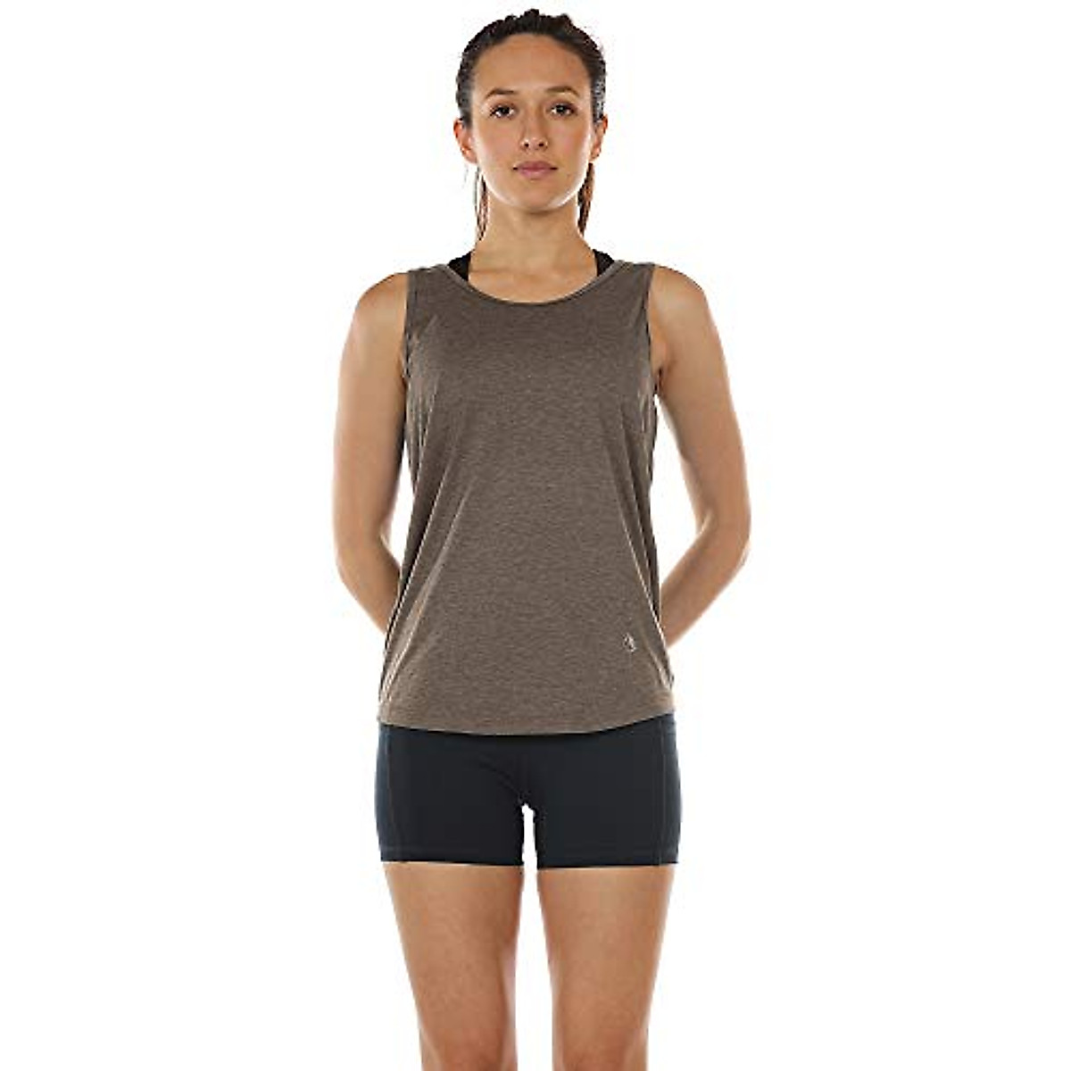 icyzone Workout Tank Tops for Women - Open Back Strappy Athletic Tanks, Yoga Tops, Gym Shirts(Pack of 2) (S, Mushroom/Lavender)