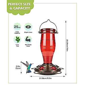 BOLITE 18006CR Hummingbird Feeder, Vintage Bottle Glass Hummingbird Feeders for Outdoors, 25 Ounces, Red