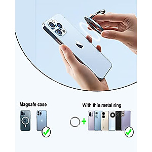 Phone Grip Neowic Magnetic Phone Ring Holder, Adjustable Cell Phone Kickstand, Removable Finger Holder, (with 2PC Ultra Thin Metal Ring for Phone Case/No Mag Phone), Black