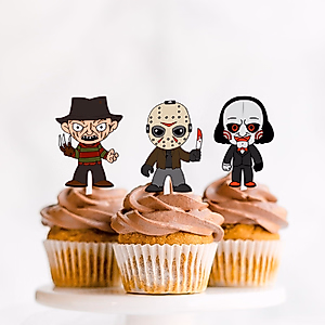 18pcs Glitter Fantasy Horror Manga Dessert Cupcake Topper Halloween Ghost Theme Decor Supplies Boys Girls Happy Birthday Party Decorations