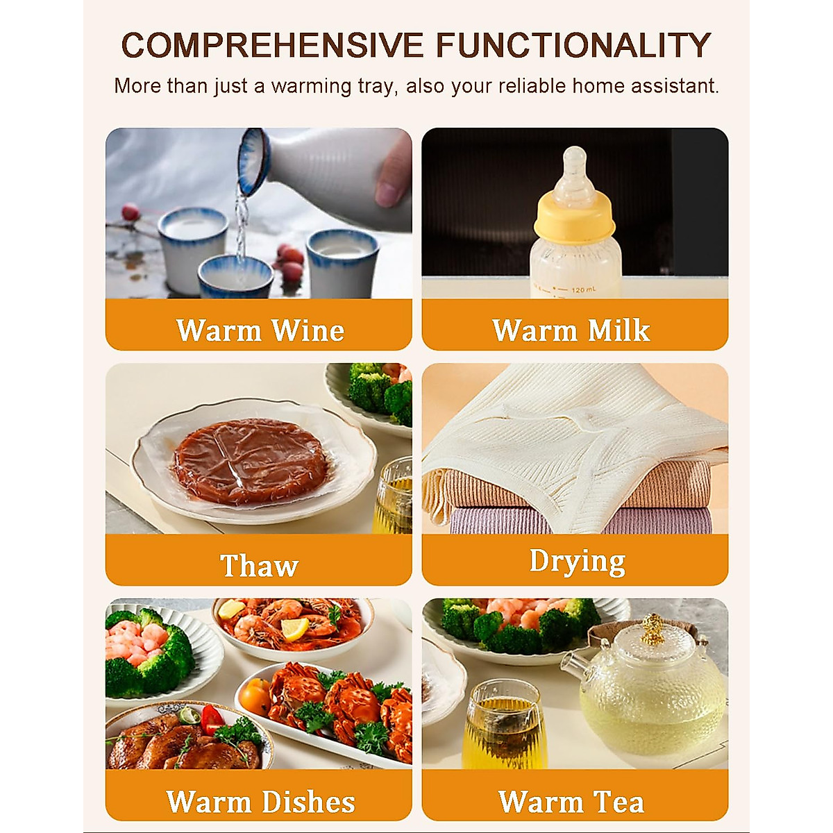 Electric Warming Tray, Warming Mat for Food with 8 Temperature Settings and Timing, Raised Feet Protects Table, Portable Food Warmer for Buffets Party, Gathering, Daily Use