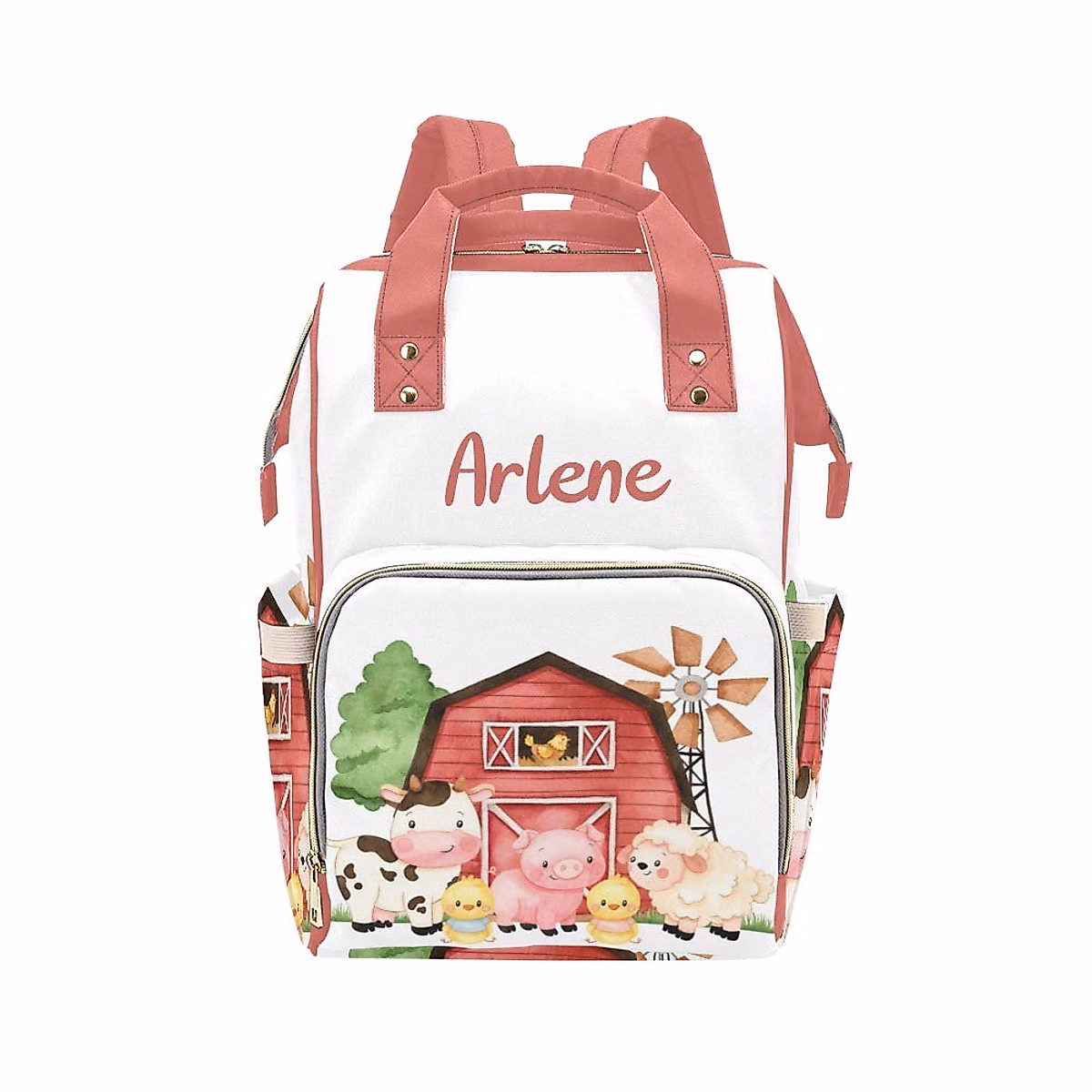 Yeshop Farm Animal Cute Personalized Diaper Bag Backpack Tote with Name Custom Travel Nappy Mommy Bag Backpack for Baby Girl Boy Gift 10 83inch 6 69inch 15inch