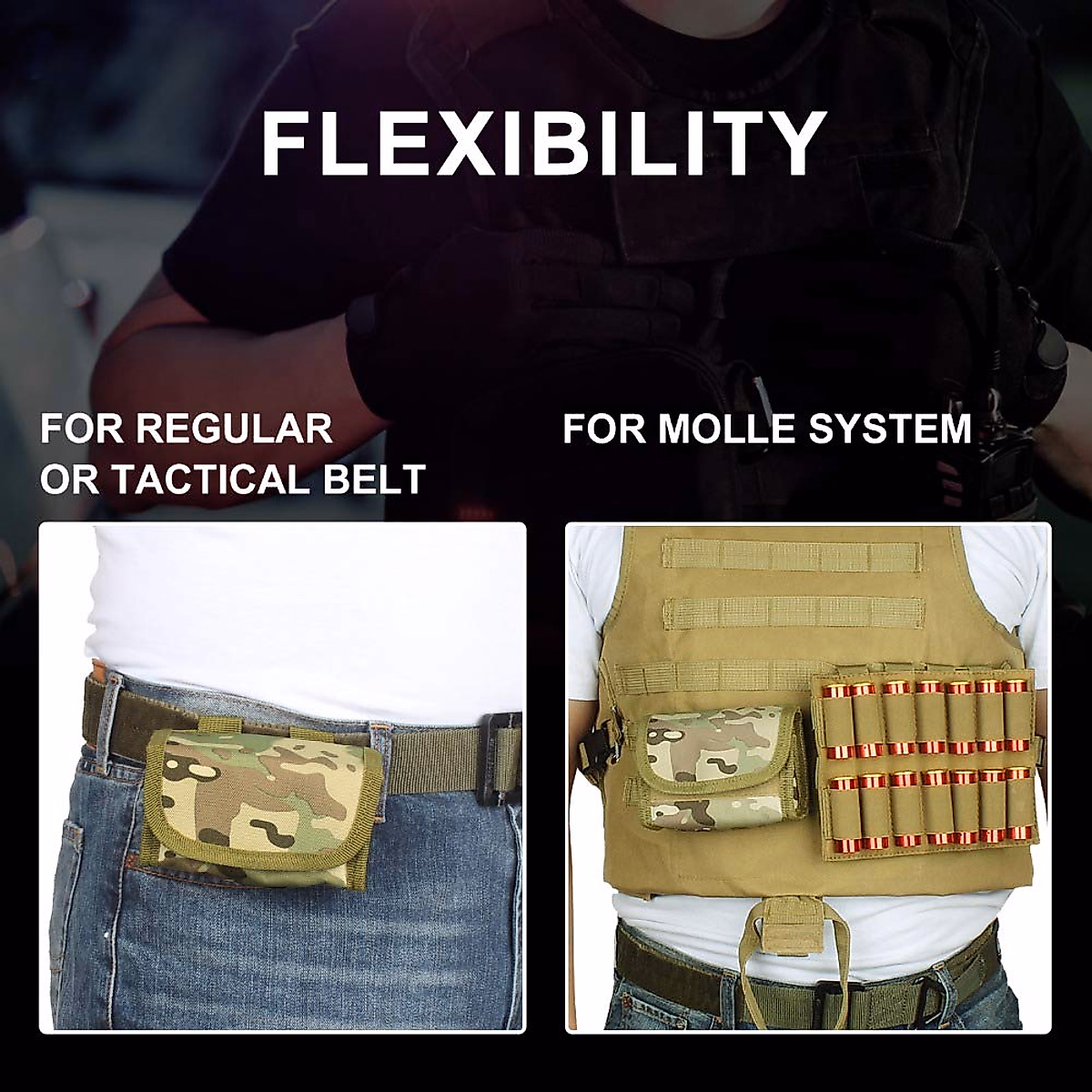 Gexgune Tactical 10 Rounds Shotshell Reload Holder Molle Pouch for 12 Gauge/20G Magazine Ammo Round Cartridge Holder Tactical Pouch