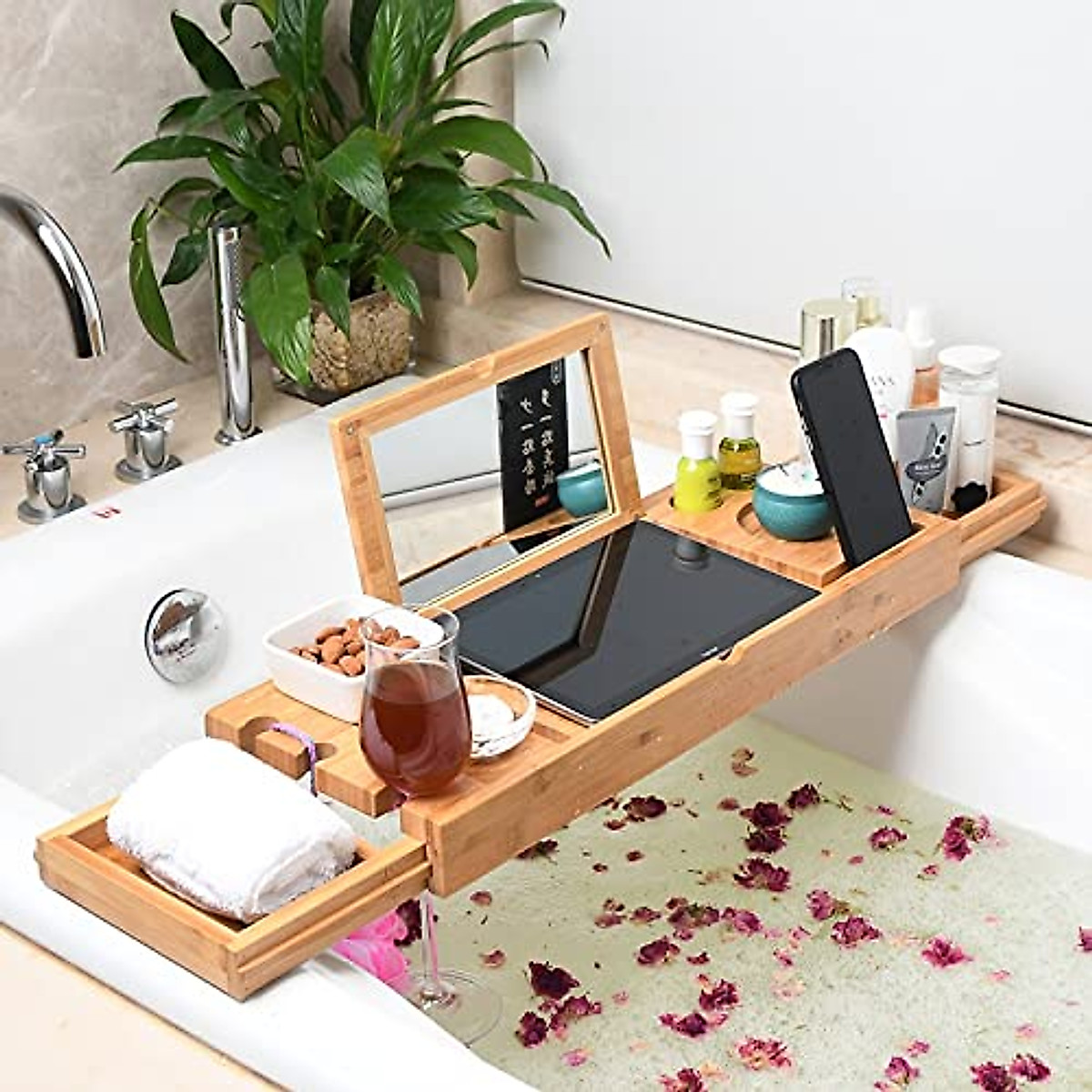 LIUYUNQI Bathtub Tray Extendable with Bath Tray Spa Caddy Organizer Tablet Holder Reading Rack Bathroom Accessories