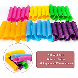 Essenergi 30pcs Heatless Hair Curlers Rollers Spiral Curls Styling Kit with 2 Sets Styling Hooks,No Heat Curlers for Women Girl's, pink, orange, blue, green, yellow and purple (12 Inch/30 cm)…