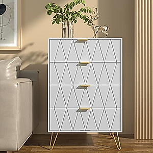 ANBUY 4 Drawer Dresser, Drawer Chest, Tall Storage Dresser Cabinet Organizer Unit with Metal Legs for Bedroom, Living Room, Closet (White/4 Drawer)