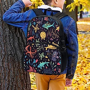 Novelty Kids Animal Illustration Style Sea Fish Backpack for Boys Girls Comfy Padded Back Lightweight Cute School Backpack Bag with Front Pocket Durable Student Personalized Bookbag Casual Daypack