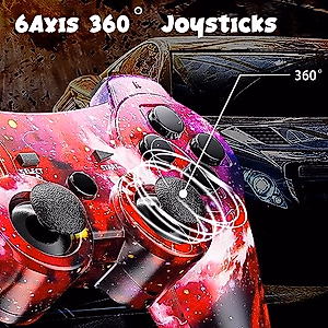 PS3 Controller Wireless, High Performance Controller with Upgraded Joystick for PlayStation 3, 2 USB Charging Cords (Red Star, Black Ghost)