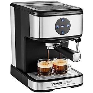 VEVOR Espresso Machine, 15 Bar Coffee and Espresso Maker with Milk Frother Steam Wand, Professional Semi-Automatic Cappuccino Latte Machine with Touch Screen & Removable Water Tank, NTC Control System