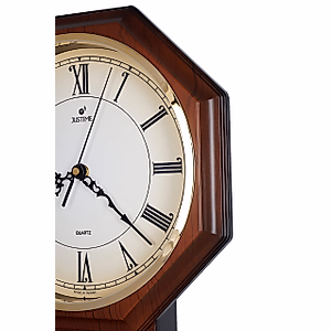 JUSTIME Traditional Schoolhouse Pendulum Wall Clock Chimes Hourly with Westminster Melody Made in Taiwan, 4AA Batteries Included (PP0258-RRM Red Mahogany)