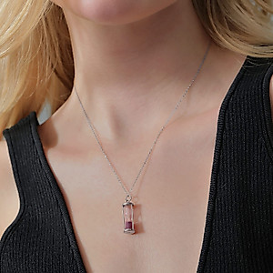Gem Stone King 925 Sterling Silver Diamond & Gemstone Birthstone Dust Hourglass Necklace For Women With 18 Inch Silver Chain - Red