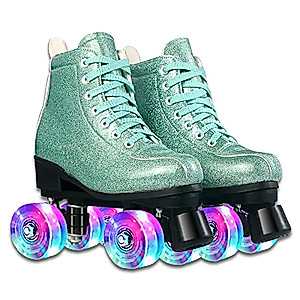 PERZCARE Roller Skate Shoes for Women/Girls,Retro 4 Wheels Quad PU Leather High-top Skates,Men/Boys Indoor Outdoor Shiny Roller Skates for Youth/Adult Unisex