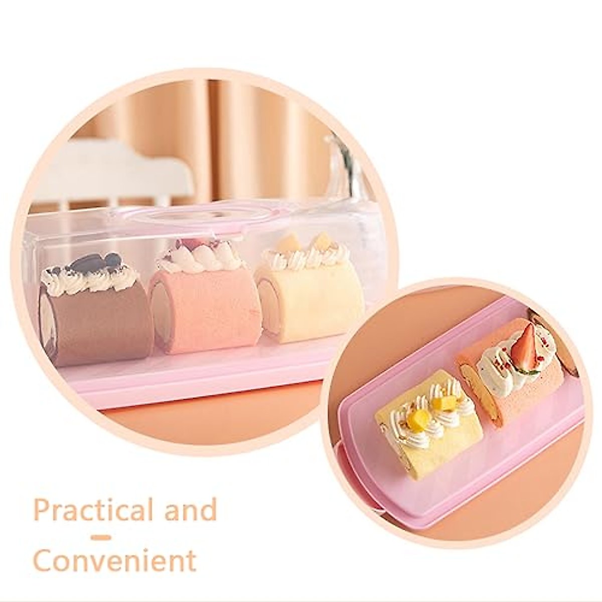 Oidium Cake Carrier with Lid and Handle,Rectangular Bread Storage with 2 Handles,Bread Container Size 13.8x5.9x5 In, BPA-Free，cake container for Transport Toast, Bread, Cake (Pink)
