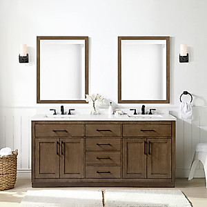 OVE Decors Maya Plus 72 in. Double Sink Bathroom Vanity in Almond Latte Finish, Black Hardware and Included Power Bar
