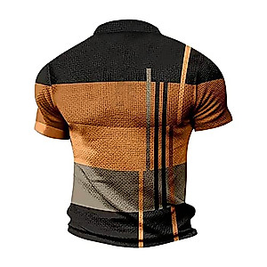 Mens Polo Shirts Short Sleeve Striped Color Block Summer T Shirt Casual Stylish Pullover Top Spring Clothes 2023 Funny Shirts for Men Adult Orange M