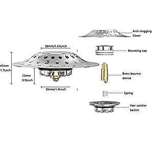 USIKRPEN Upgrade Universal Bathtub Plug & Drain Hair Catcher Anti Rust Anti-Blocking 2 in 1 Bathtub Drain Plug with Dual Filtration Pop Up Bathtub Drain Cover for 1.4"-2.0" Tub Stopper