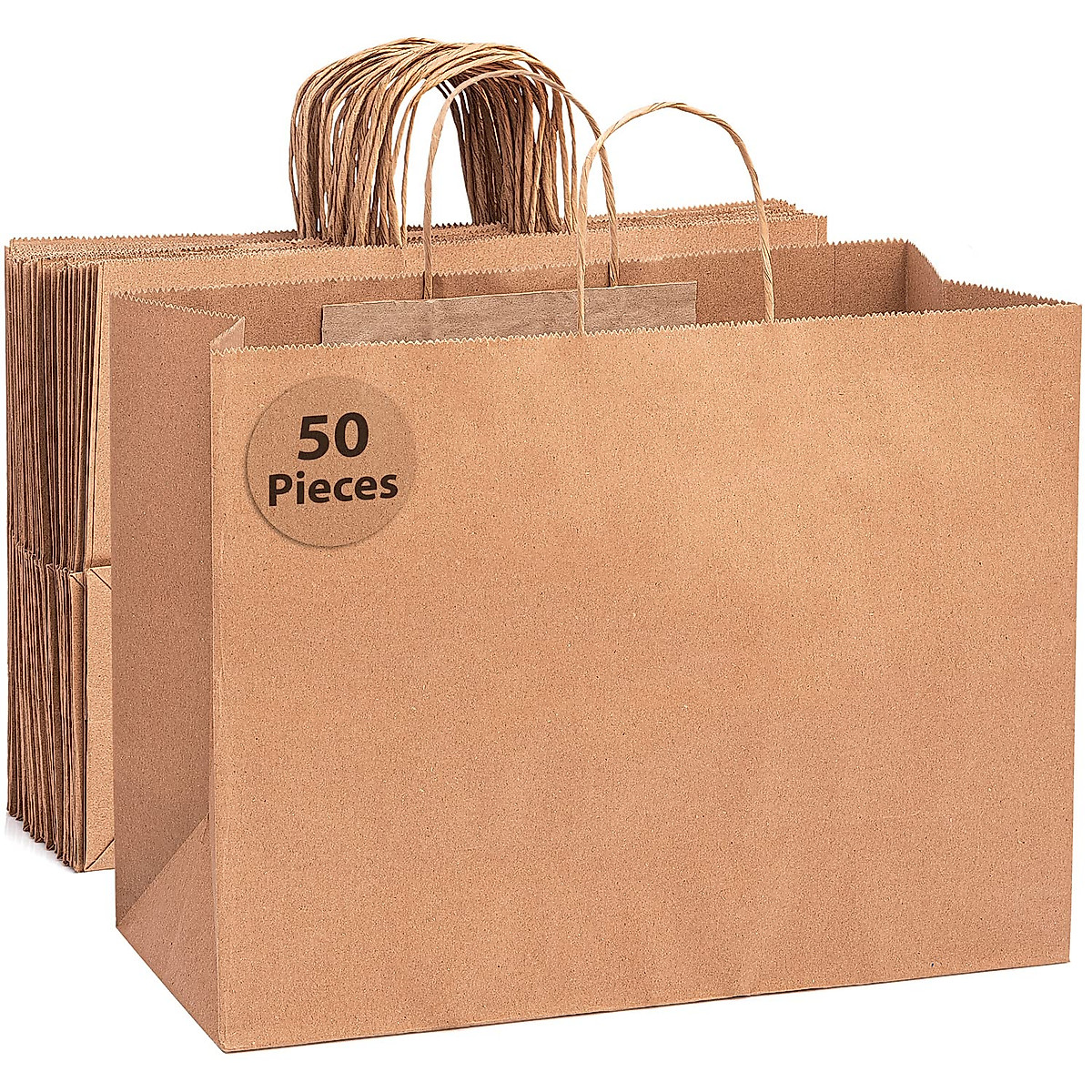 Bilinny Brown Paper Bags with Handles - Large Gift Bags with Handles - 16x6x12 Inches - 50 Pack Kraft Paper Bags - Paper Grocery Bags - Paper Bags for Small Business - Paper Shopping Bags with Handles
