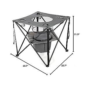 ARROWHEAD OUTDOOR 33.5” Portable Folding Tailgate Table, 4 Cup Holders, Food Basket, Insulated Cooler, No Sag Surface, Square, Carrying Case, Steel Frame, High-Grade 600D Canvas, USA-Based Support