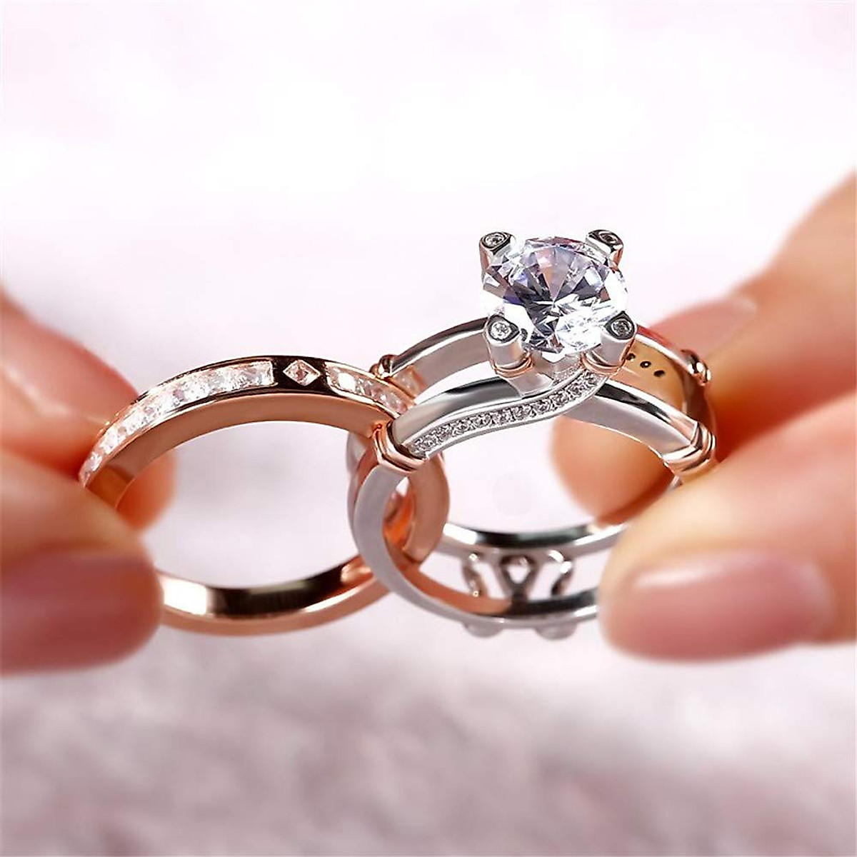 Jeulia Diamond Band Rings for Women cz Sterling Silver Interchangeable Ring Sets Wedding Engagement Anniversary Promise Ring Bridal Sets