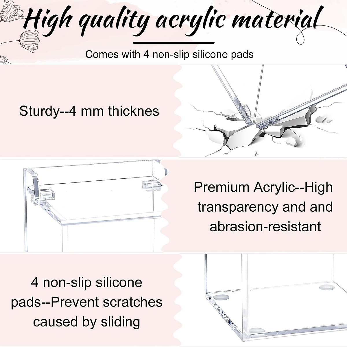 Qtip Holder Cotton Ball Dispenser Acrylic Container for Cotton Swab, Cotton Pads, Floss Picks Restroom Containers Bathroom Essentials Accessories Decor Vanity Storage Organizer, 3.3'' x 3.2'' x 2.75''