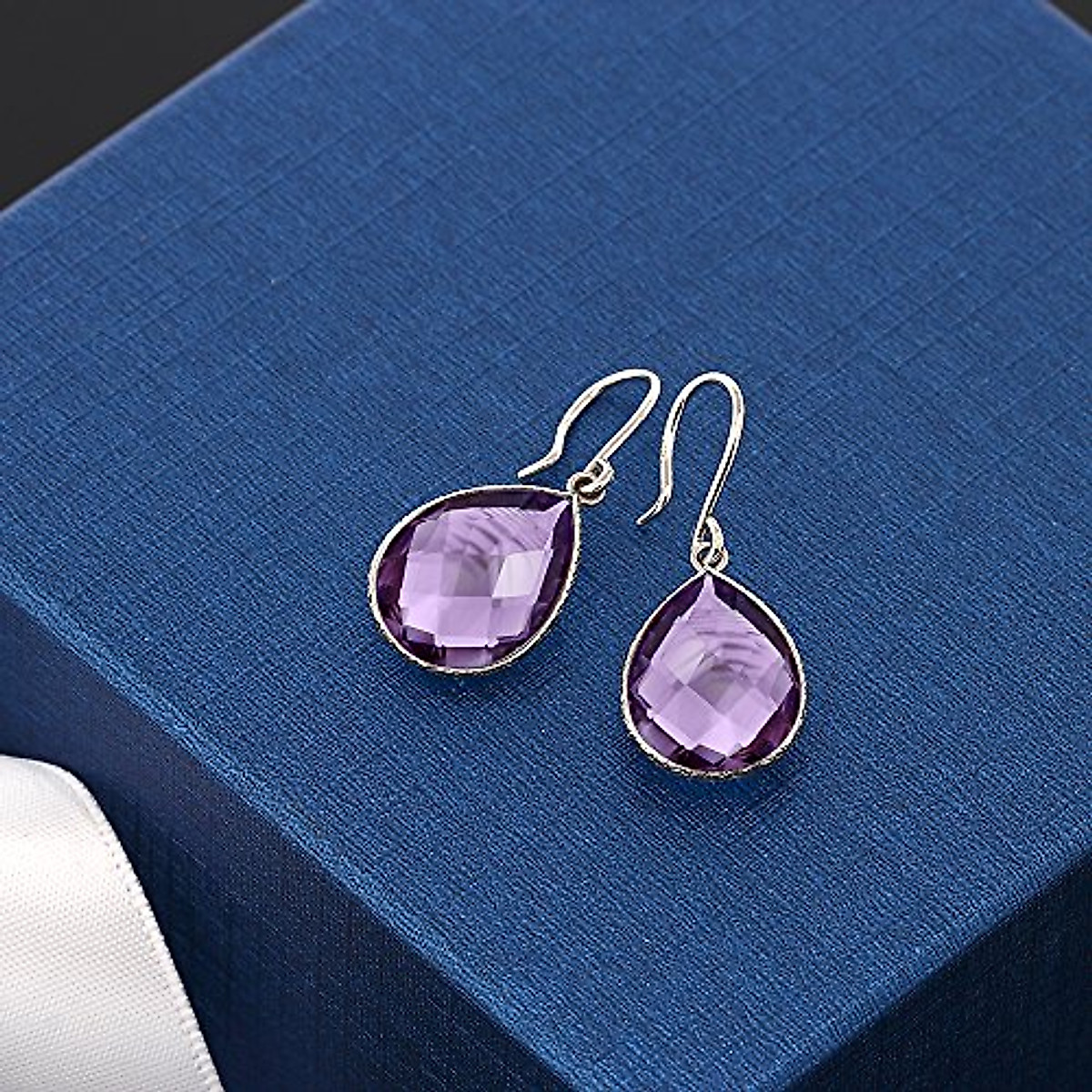 Gem Stone King 925 Sterling Silver Amethyst Dangle Earrings For Women (13.00 Cttw, Gemstone Birthstone, Faceted Pear Shape 16X12MM)