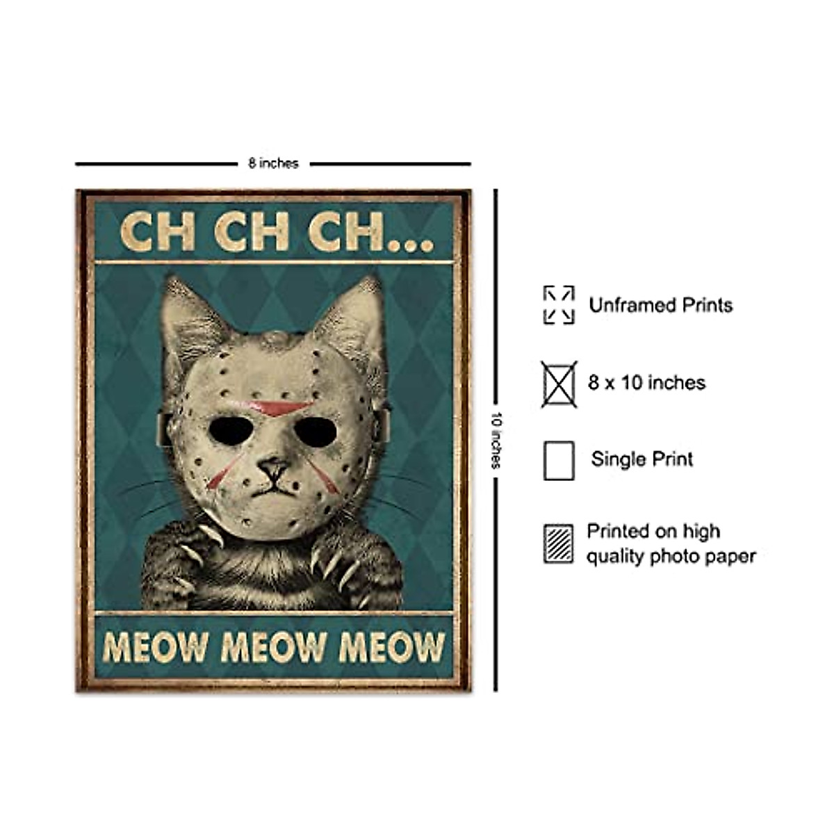 Yellowbird Art & Design Cat Wall Art & Decor - Friday the 13th Wall Art - Halloween Wall Art - Tabby cat Wall Art - Jason Horror Movie - Funny Cat Gifts for Men - Scary Cat Poster - 8x10 UNFRAMED