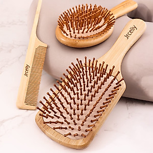 3PCS Bamboo Hair Brush Set,Natural Wooden Brush for Women, madam, Paddle Detangling Brush for Dry/Curly/Thick/Thin/Straight Hair