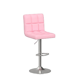 Magshion Faux Leather Bar Stools Adjustable 360 Degree Swivel Backrest Footrest Barstool Set of 4, Pink